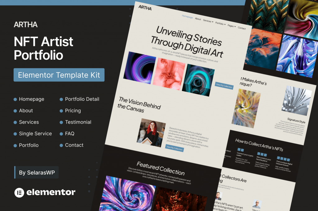 Artha – NFT Artist Portfolio Elementor Pro Template Kit Latest