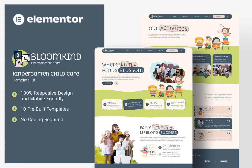 Bloomkind – Kindergarten Child Care Elementor Template Kit Latest