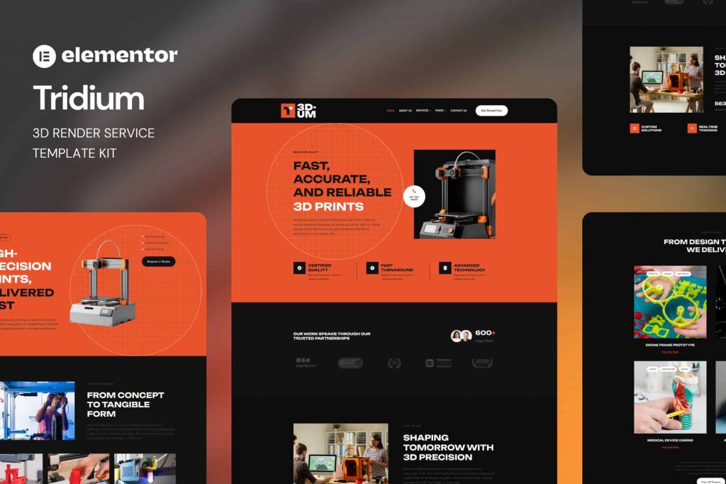 Tridium – 3D Render Service Elementor Template Kit Latest